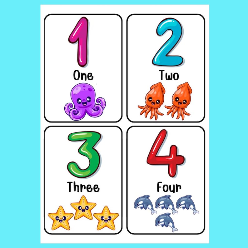 Ocean Animals Number Flashcards 1-20: Printable Math Learning Cards ...