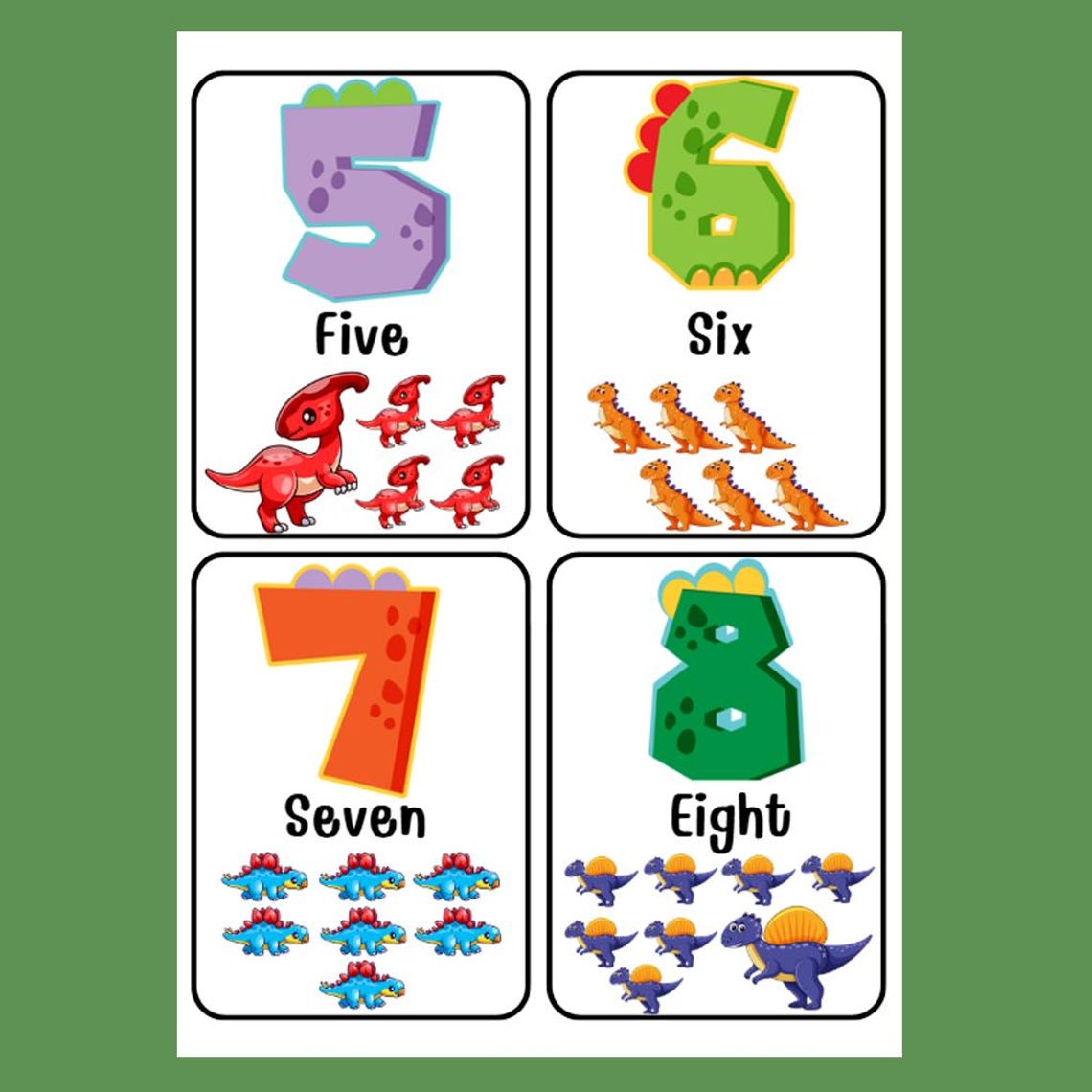 Dinosaur Number Flashcards for Kids 1–20 | Colorful Printable Learning ...