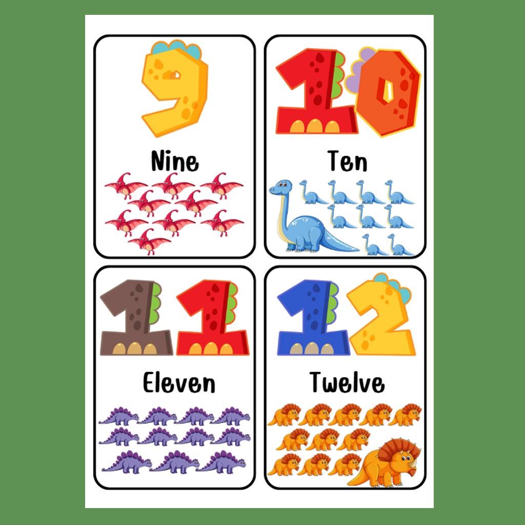 Dinosaur Number Flashcards for Kids 1–20 | Colorful Printable Learning ...