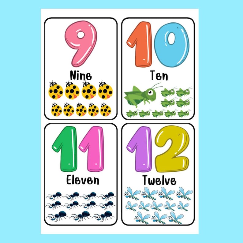 Insects & Bugs Number Flashcards 1–20 | Colorful Printable Learning ...