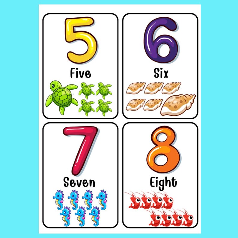 Ocean Animals Number Flashcards 1-20: Printable Math Learning Cards ...
