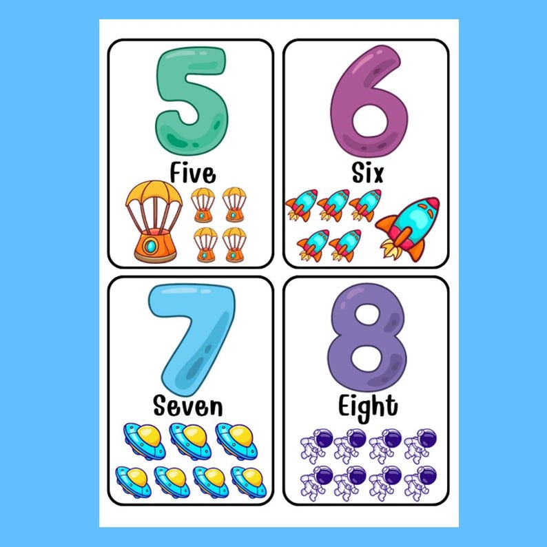 Space Number Flashcards 1–20 | Printable Counting Cards | Colorful ...