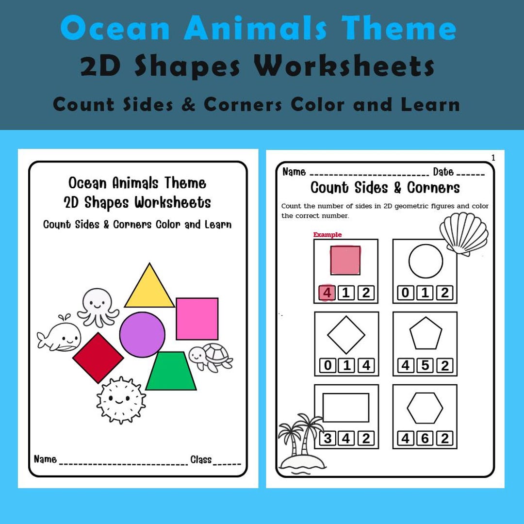 Ocean Animals 2D Shapes Worksheets | Sides & Corners (PDF) - Etsy