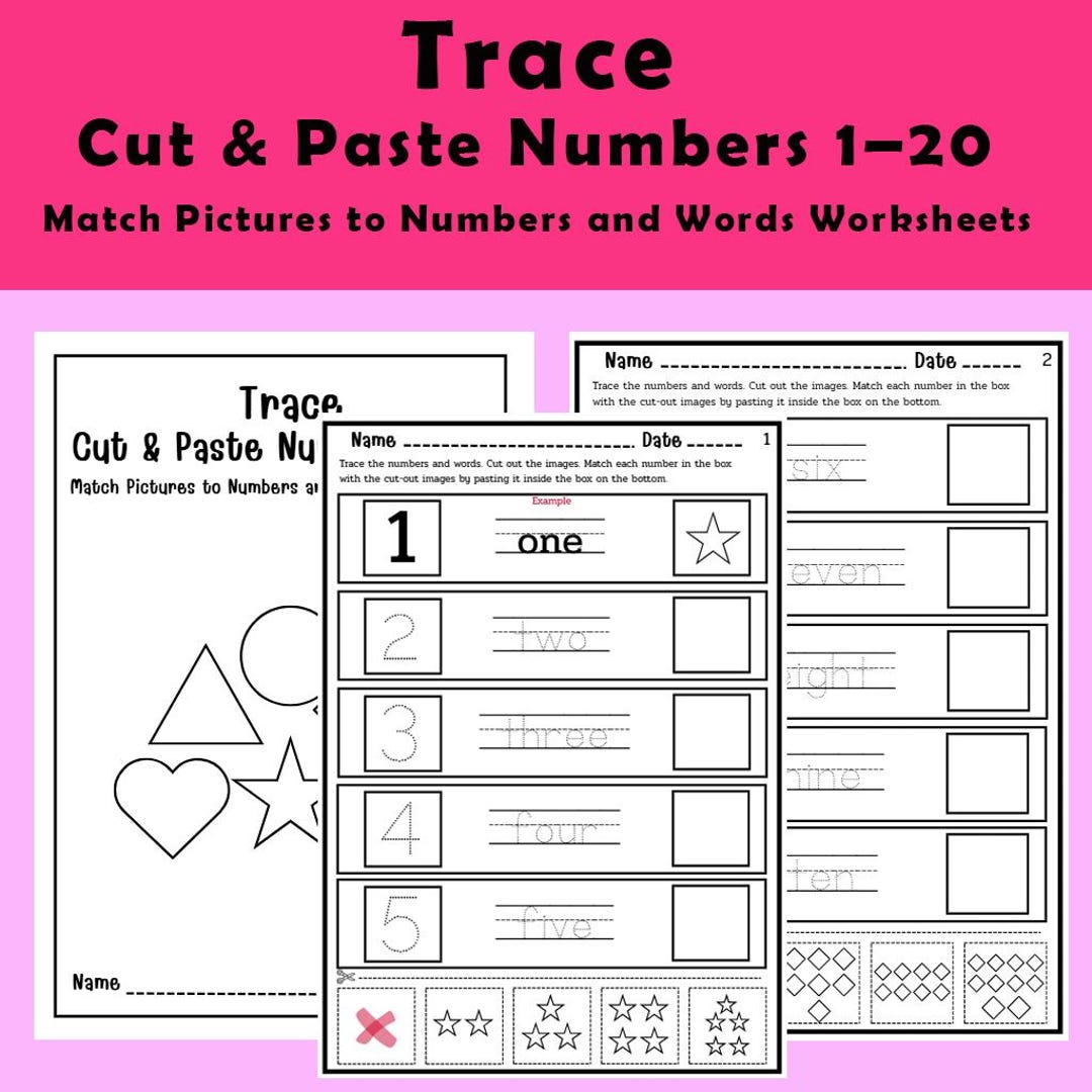 Trace, Cut & Paste Numbers 1–20 | Counting and Matching Worksheets ...