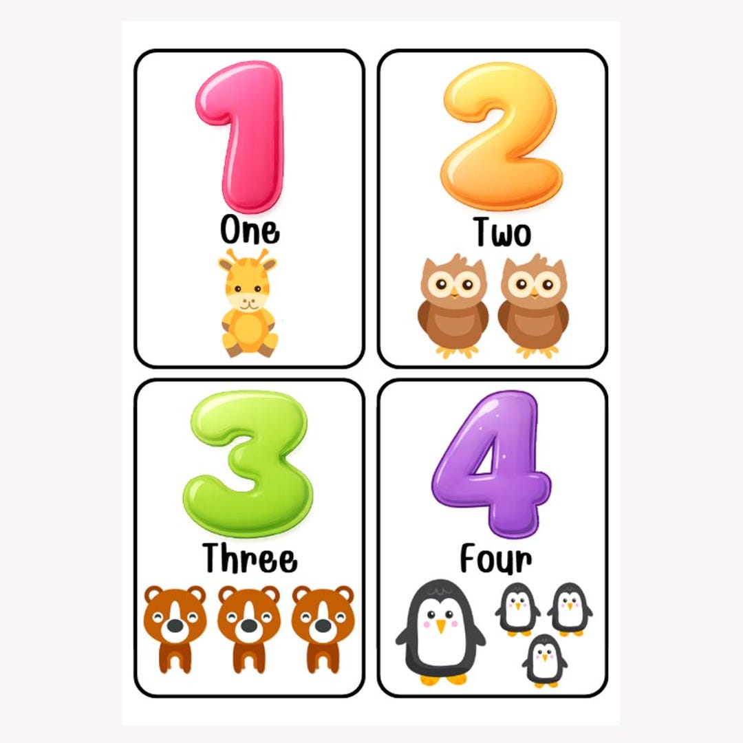 Animals Number Flashcards 1–20 – Colorful Counting Cards for Preschool ...
