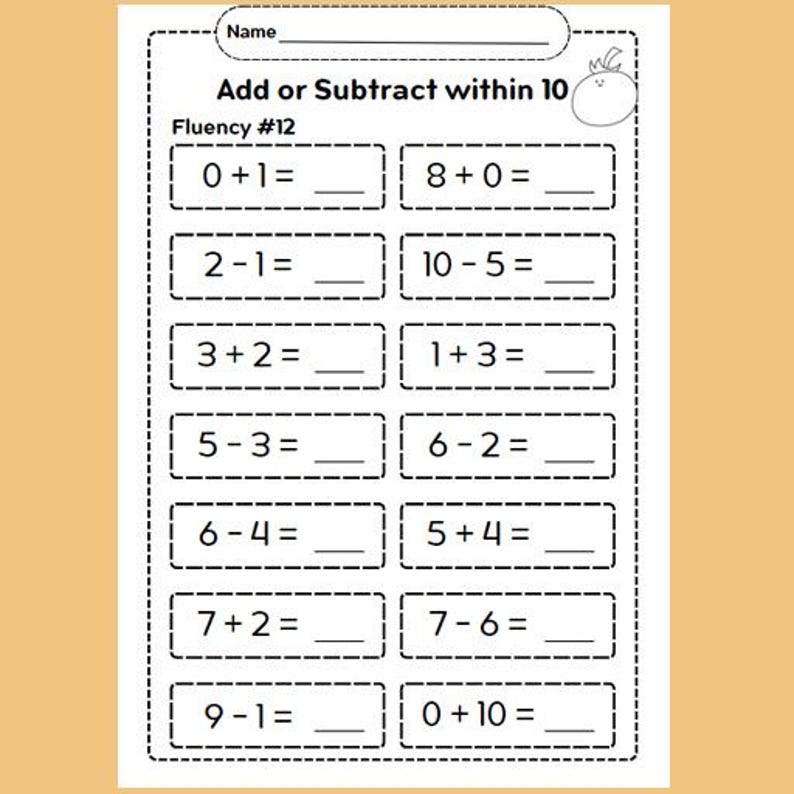 Addition and Subtraction Within 10 | Math Fact Fluency Worksheets ...