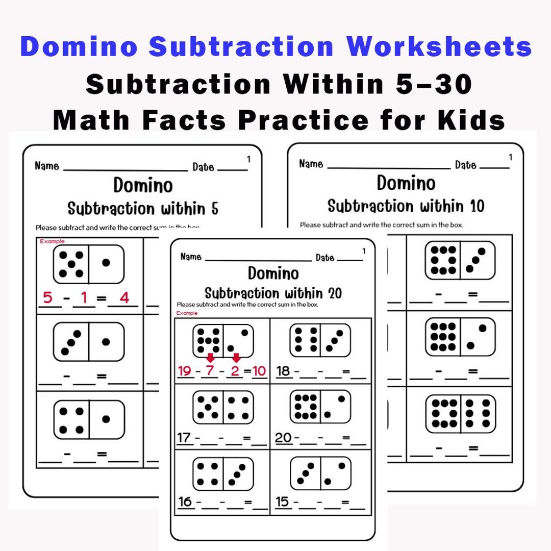 Domino Subtraction Worksheets | Math Practice for Kids (PDF Download ...