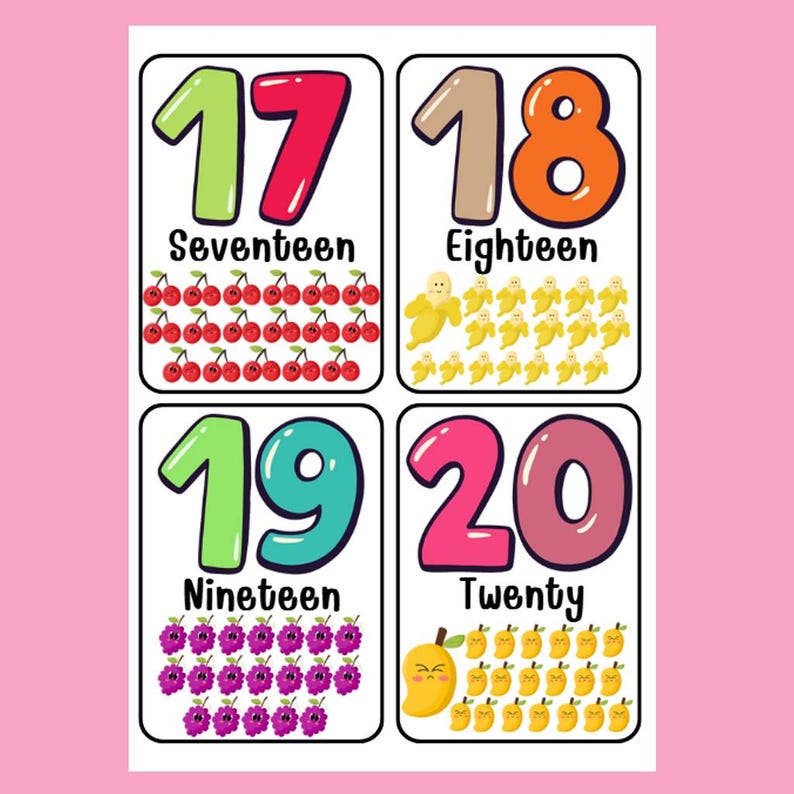 Number Flashcards for Kids 1–20 | Fruit Theme | Colorful Printable ...
