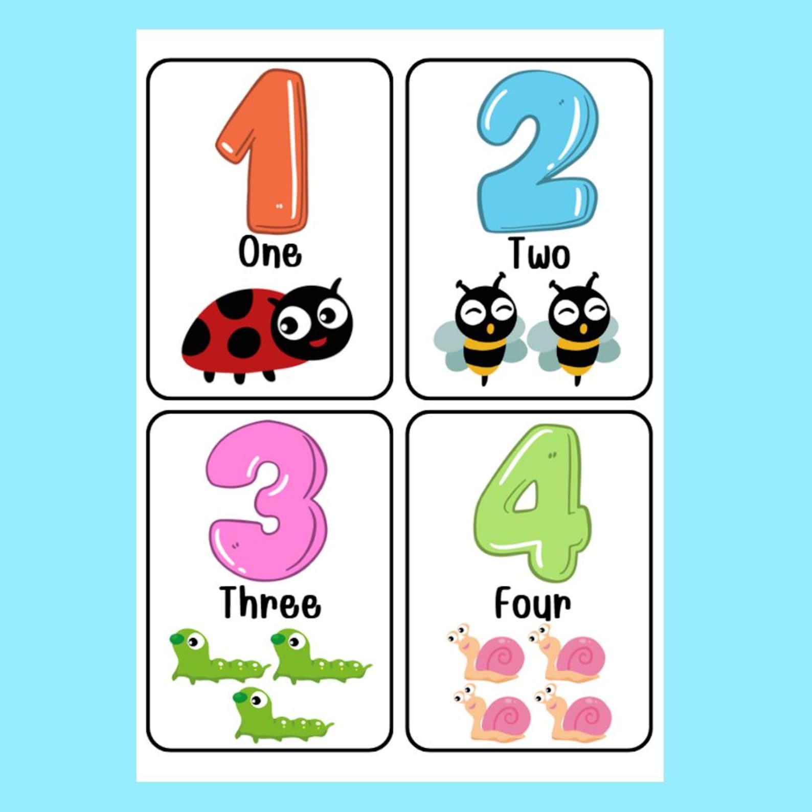 Insects & Bugs Number Flashcards 1–20 | Colorful Printable Learning ...