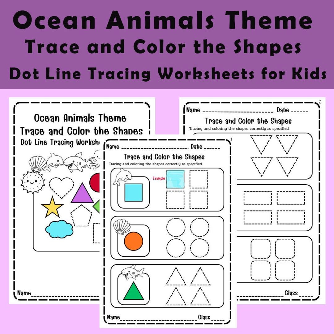 Ocean Animals Shape Tracing Worksheets | Trace and Color the Shapes ...