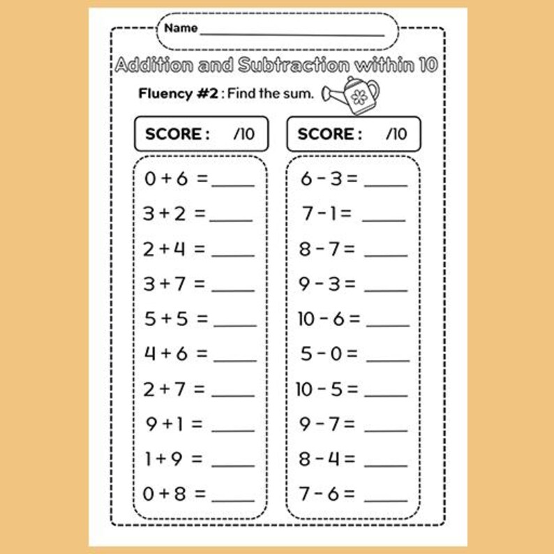 Addition and Subtraction Within 10 | Math Fact Fluency Worksheets ...