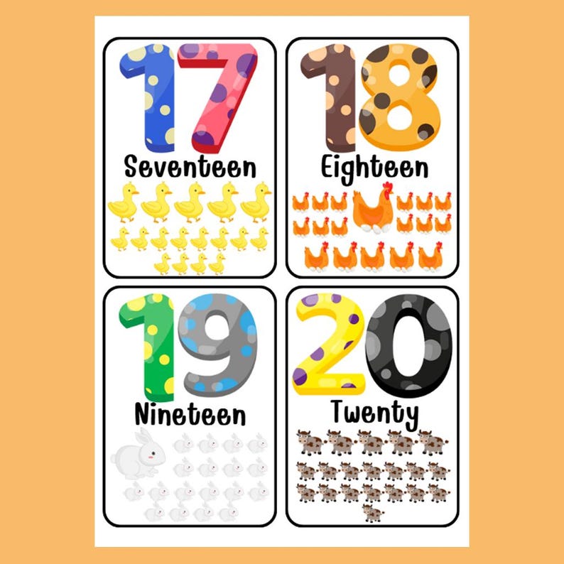 Farm Animals Counting Flashcards 1–20 | Colorful Printable Learning ...