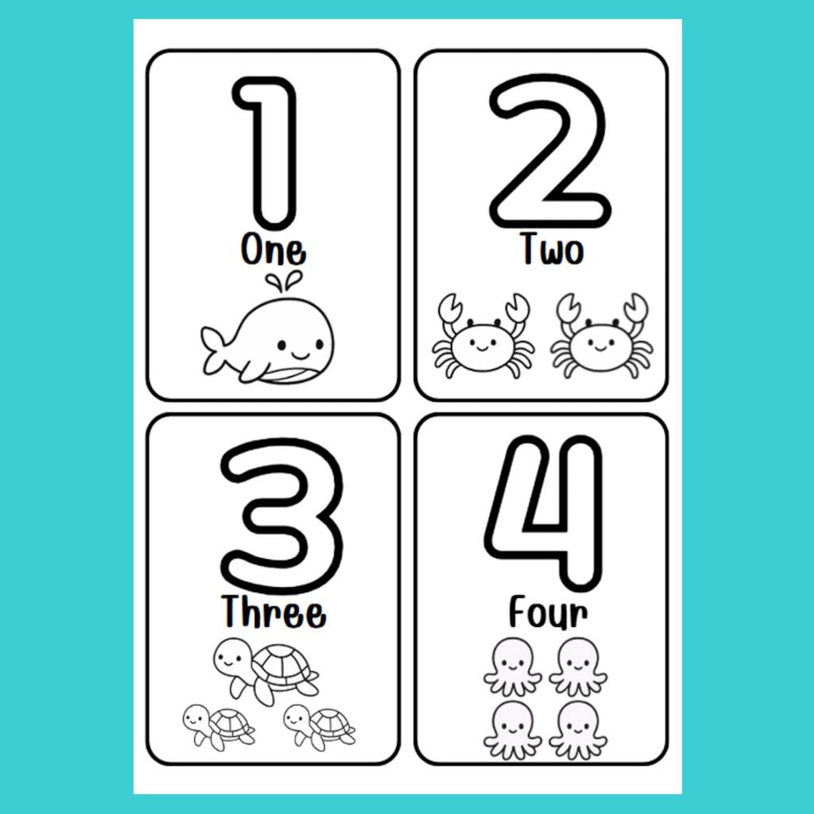 Ocean Animals Counting Flashcards 1–20 | Printable Learning & Coloring ...