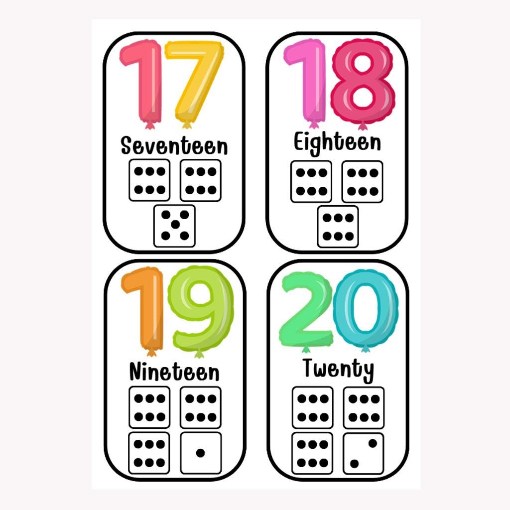 Dice Number Flashcards 1–20 Printable | Colorful Counting Cards for Pre ...