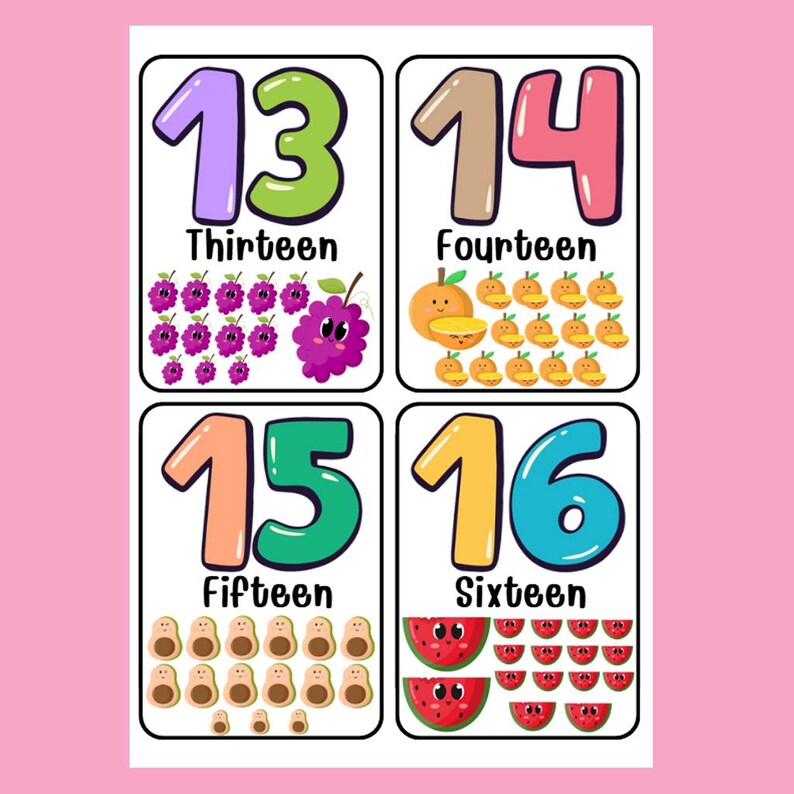 Number Flashcards for Kids 1–20 | Fruit Theme | Colorful Printable ...