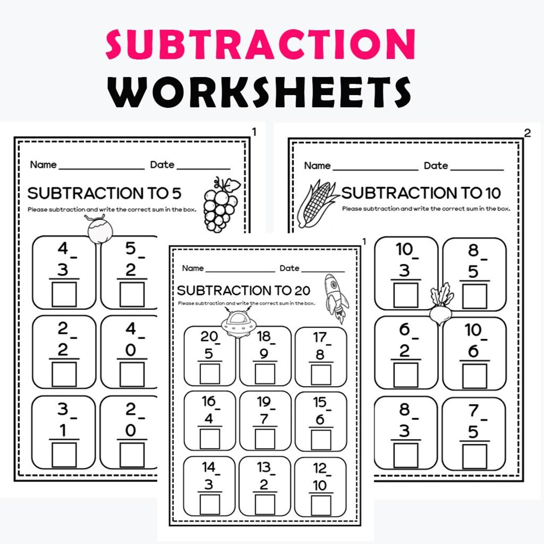Subtraction Worksheets | Math Practice for Kids (PDF) - Etsy
