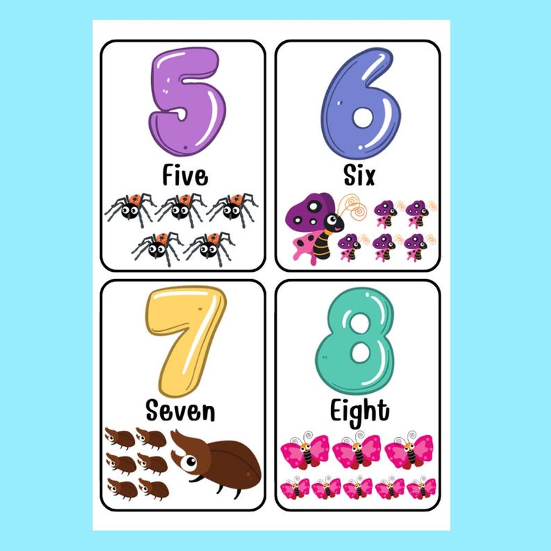 Insects & Bugs Number Flashcards 1–20 | Colorful Printable Learning ...
