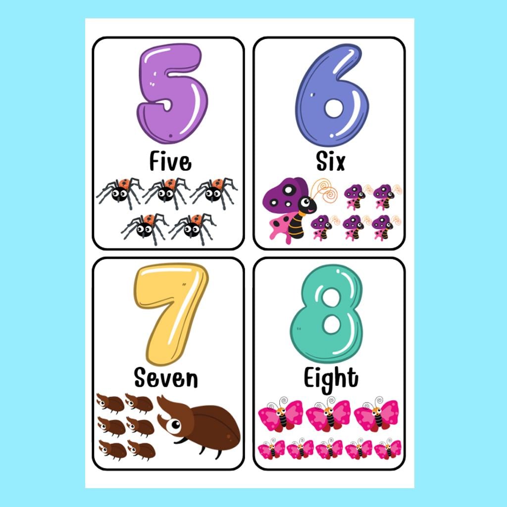 Insects & Bugs Number Flashcards 1–20 | Colorful Printable Learning ...