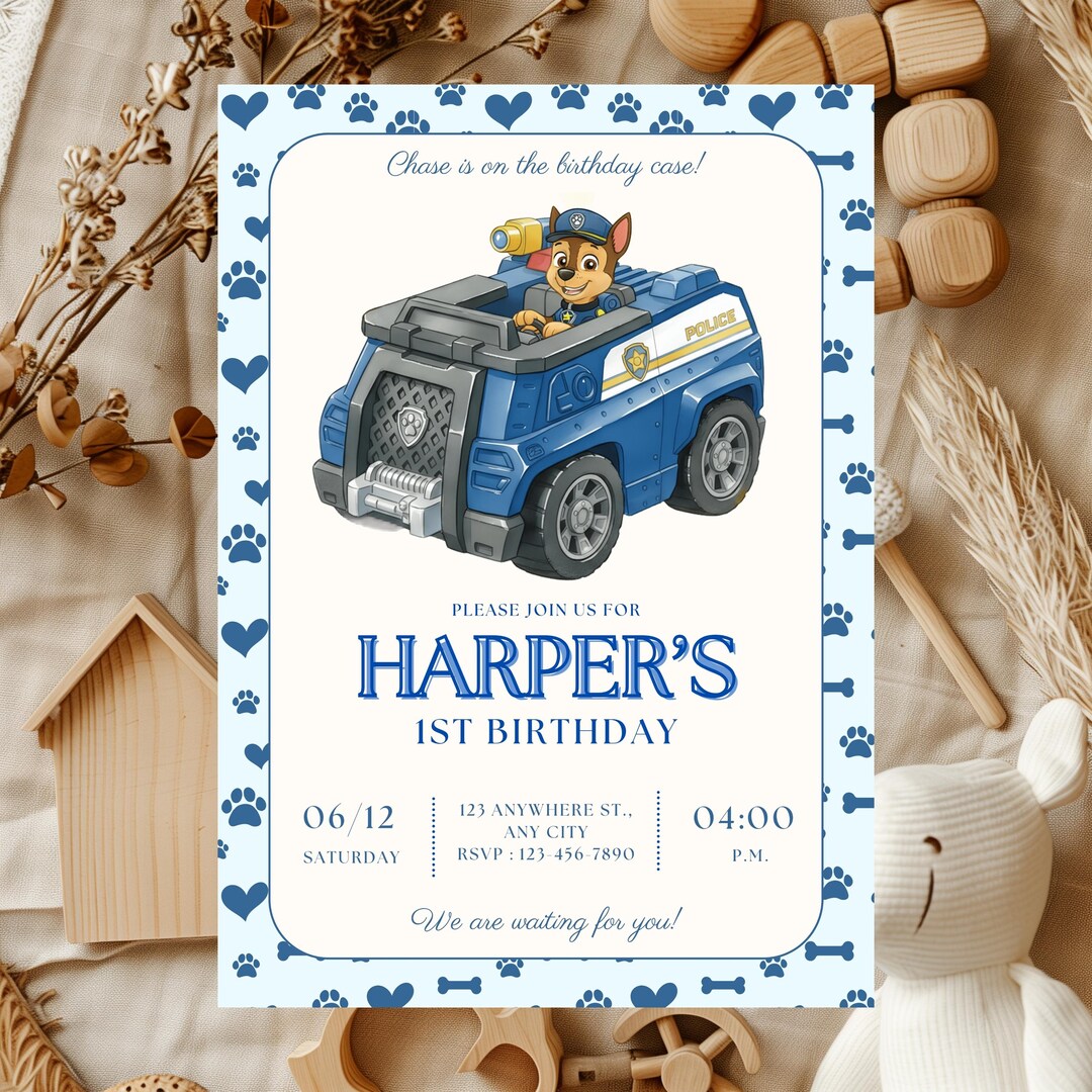 Chase Paw Patrol Birthday Invitation | Police Car Pup Party | Canva ...