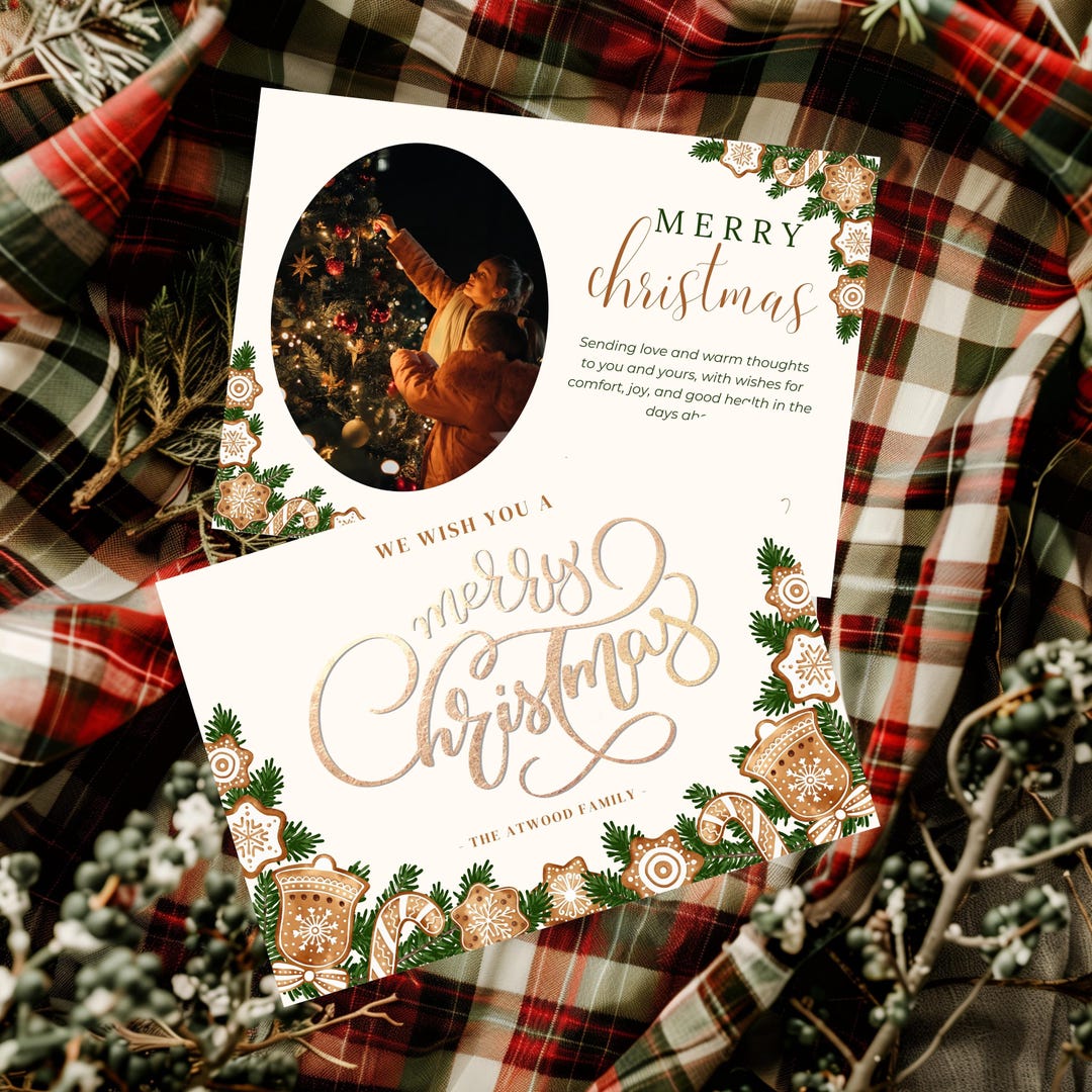 Rustic Christmas Photo Card Template, Cozy Holiday Printable Greeting ...