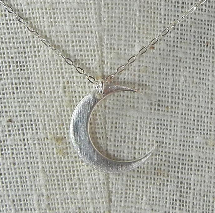 Silver Moon Necklace Silver Crescent Charm Brushed - Etsy