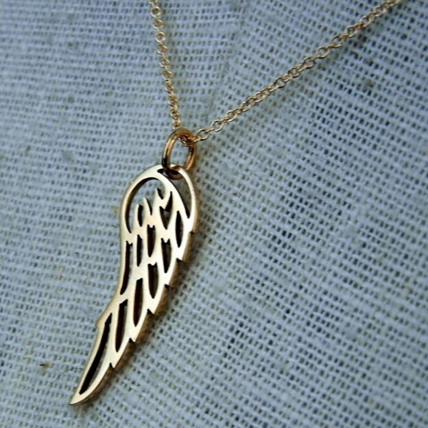 Angel Wing Necklace Golden Bronze Wing Charm Gold Wing - Etsy