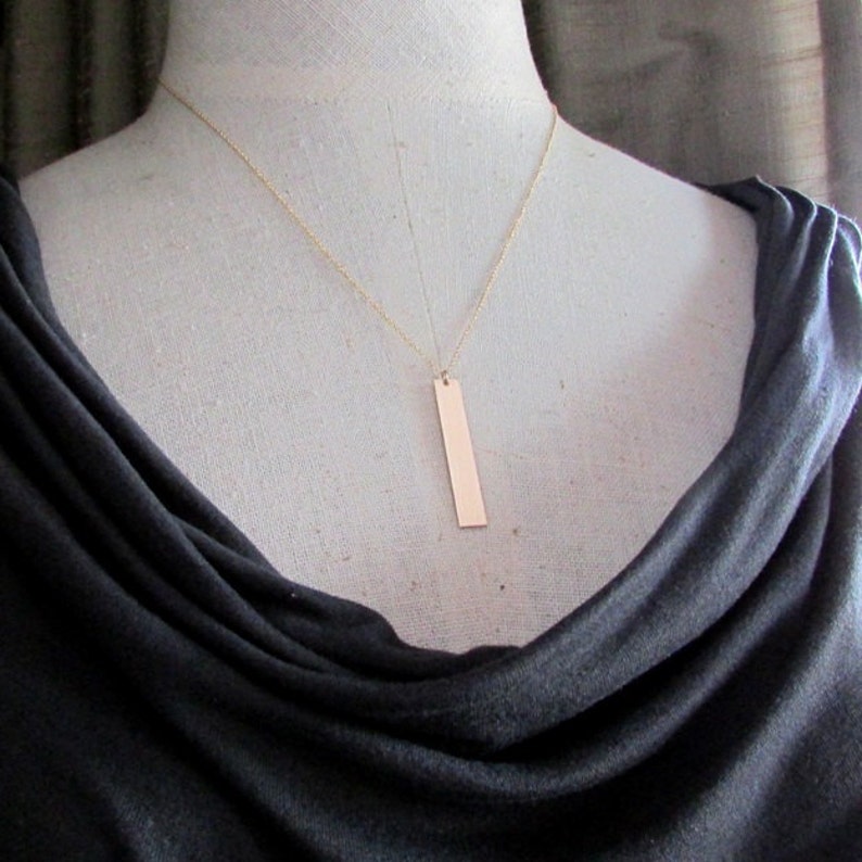 Long Gold Bar Necklace Rectangle Vertical Gold Filled - Etsy