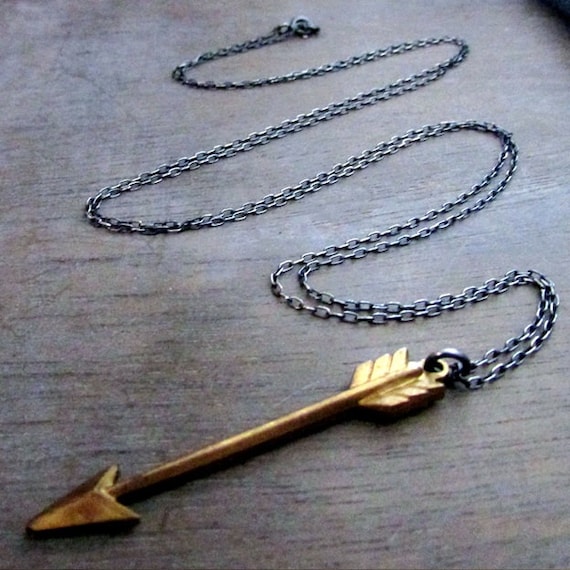 Arrow Necklace Arrow Pendant Necklace Solid Antiqued Brass Arrow Charm Oxidized 925 Sterling Silver Long Chain by E. Ria Designs Jewelry Etsy Canada