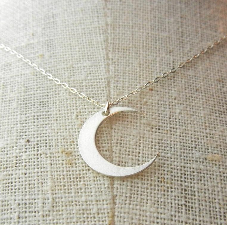 Little Sterling Silver Crescent Moon Charm Necklace by E. Ria | Etsy