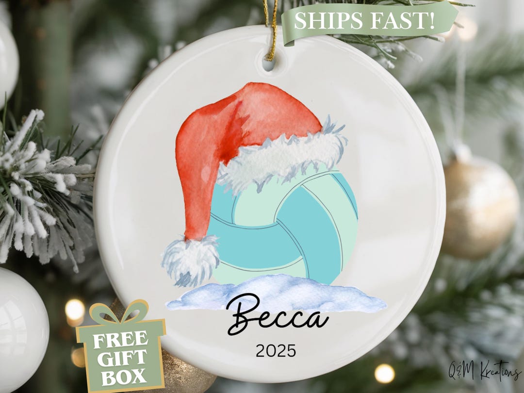 Personalized Volleyball Christmas Ornament: Santa Hat, Custom Name - Etsy