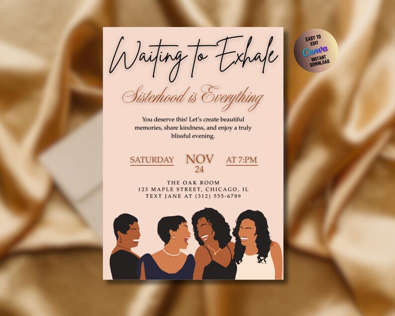 Waiting to Exhale Inspired Invitation: Girls' Night Out, Editable ...