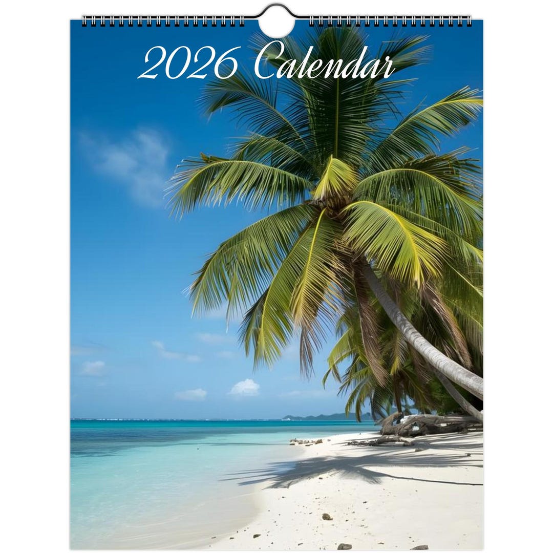 Tropical Beaches, Palm Trees, Single Sided Letter Size Wall Calendars ...