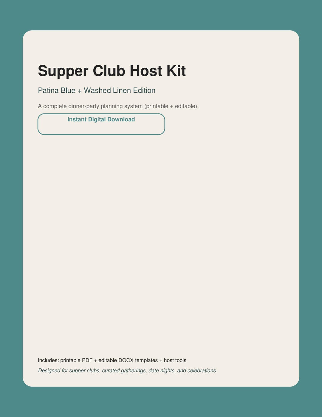Supper Club Host Kit Printable, Dinner Party Planner Bundle, SVP Guest ...