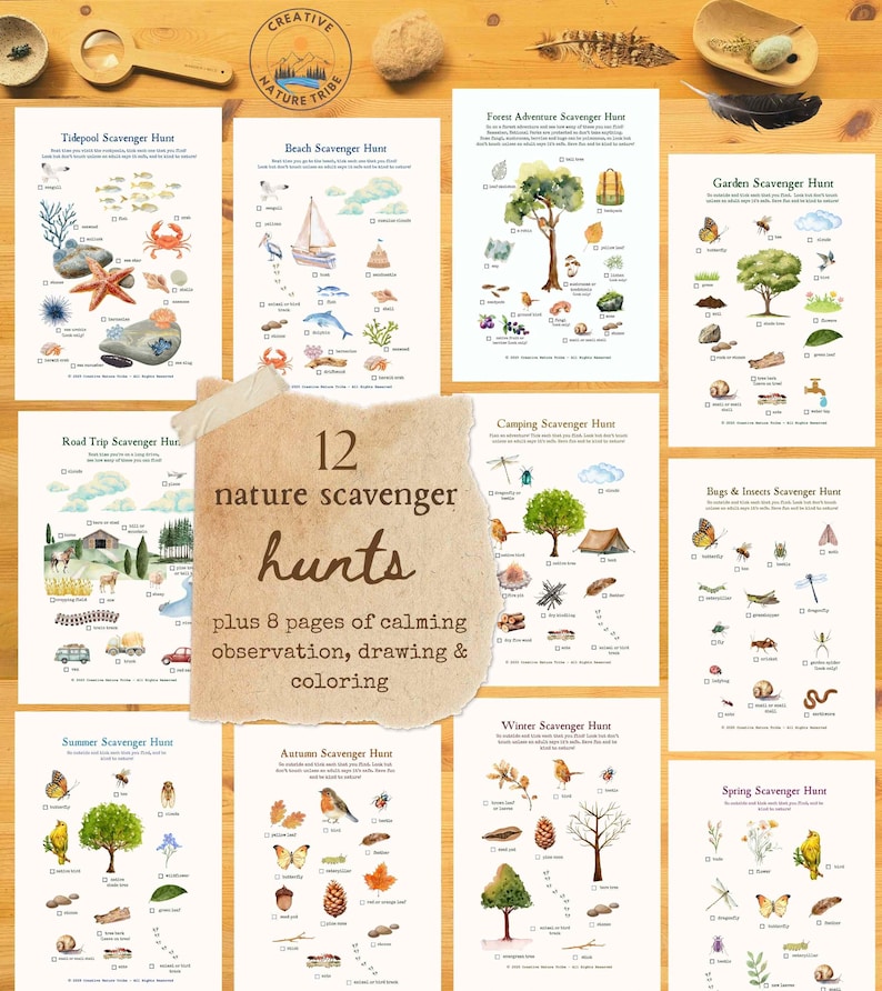 Nature Scavenger Hunts for Kids, 12 Themed Printables (digital Download ...
