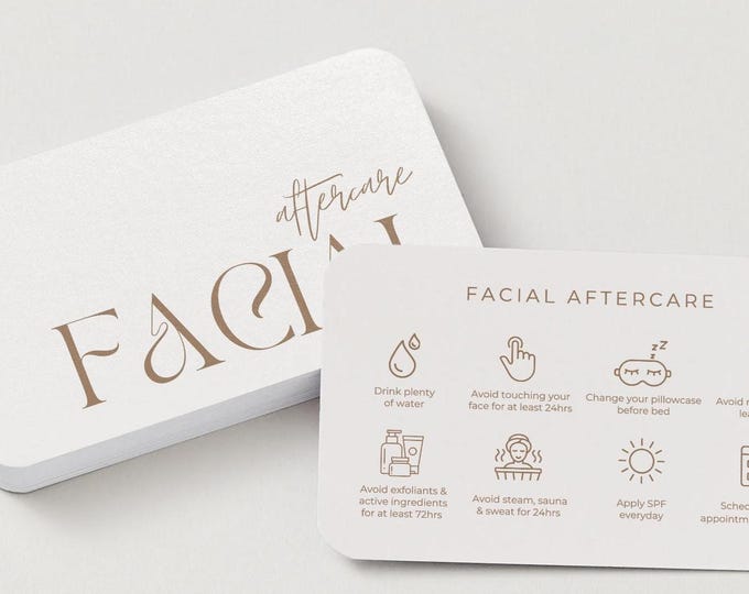 Facial Aftercare Cards | Skincare After Treatment Care Card for Clients ...