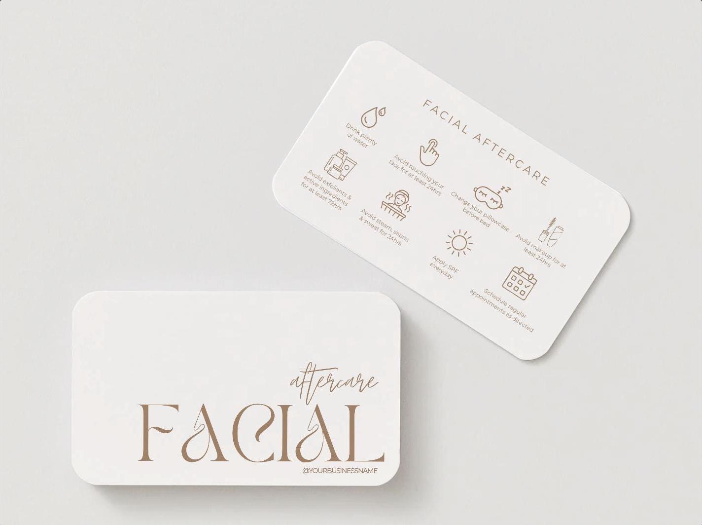Facial Aftercare Cards | Skincare After Treatment Care Card for Clients ...