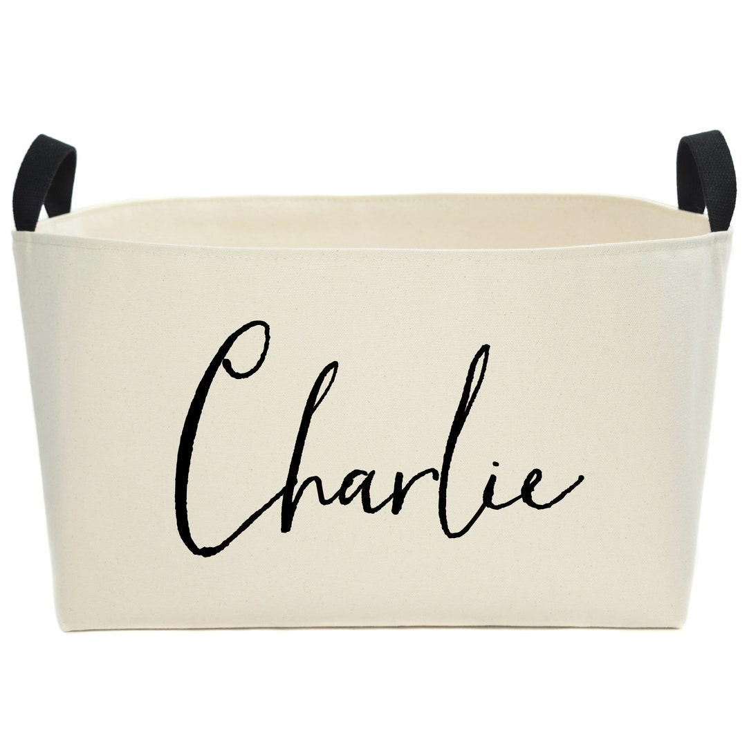 Personalized Canvas Storage Basket With Custom Text Hand Printed in a ...