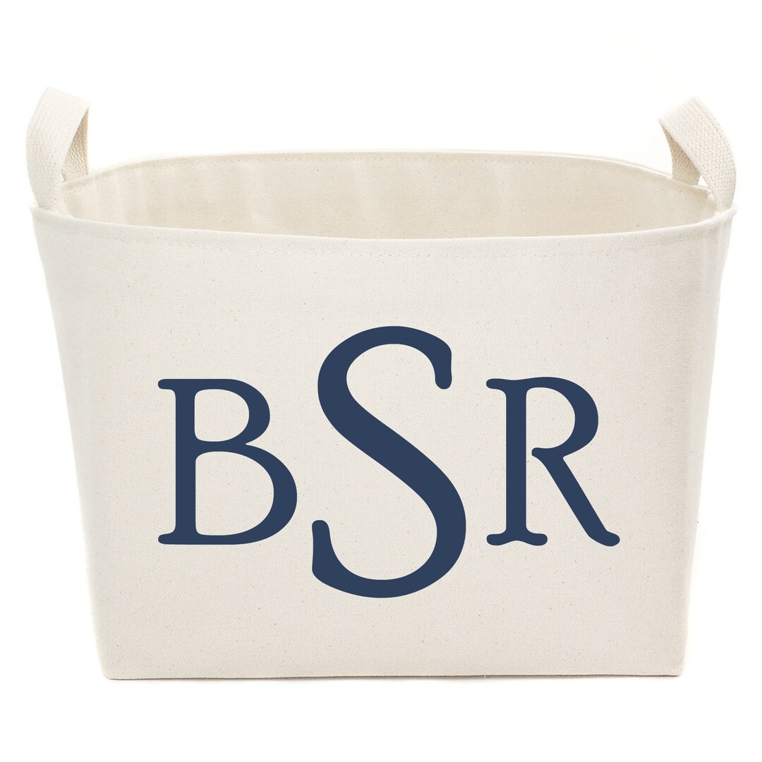 Personalized Monogram Basket, Natural Canvas Storage Bin - Etsy
