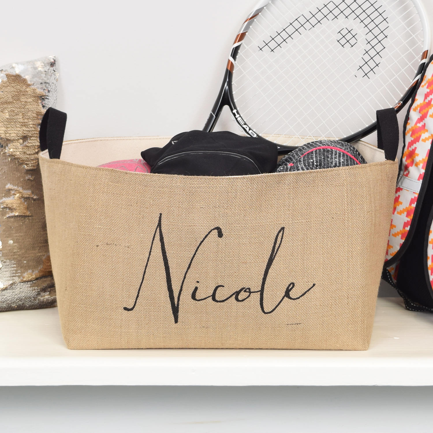 Personalized Burlap Storage Basket, Custom Name Print - Etsy