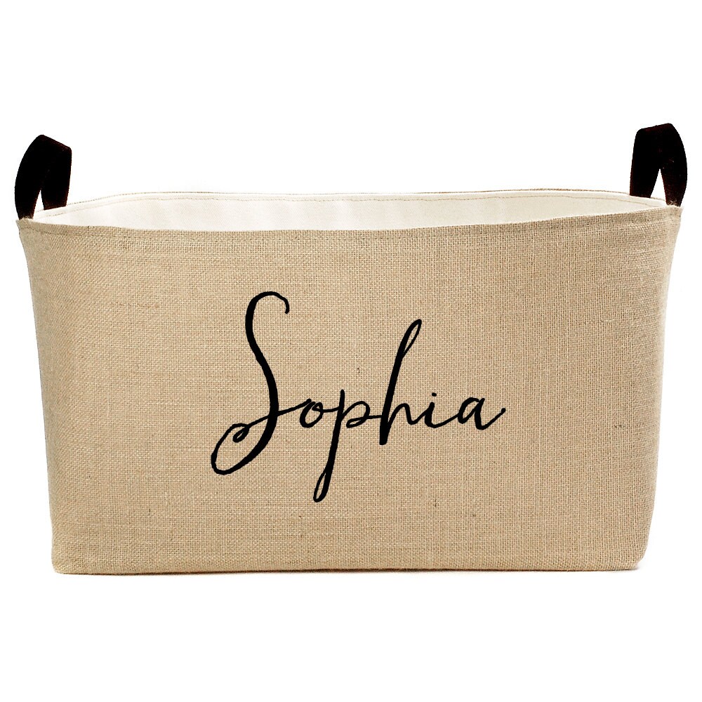 Personalized Burlap Storage Basket, Custom Name Print - Etsy