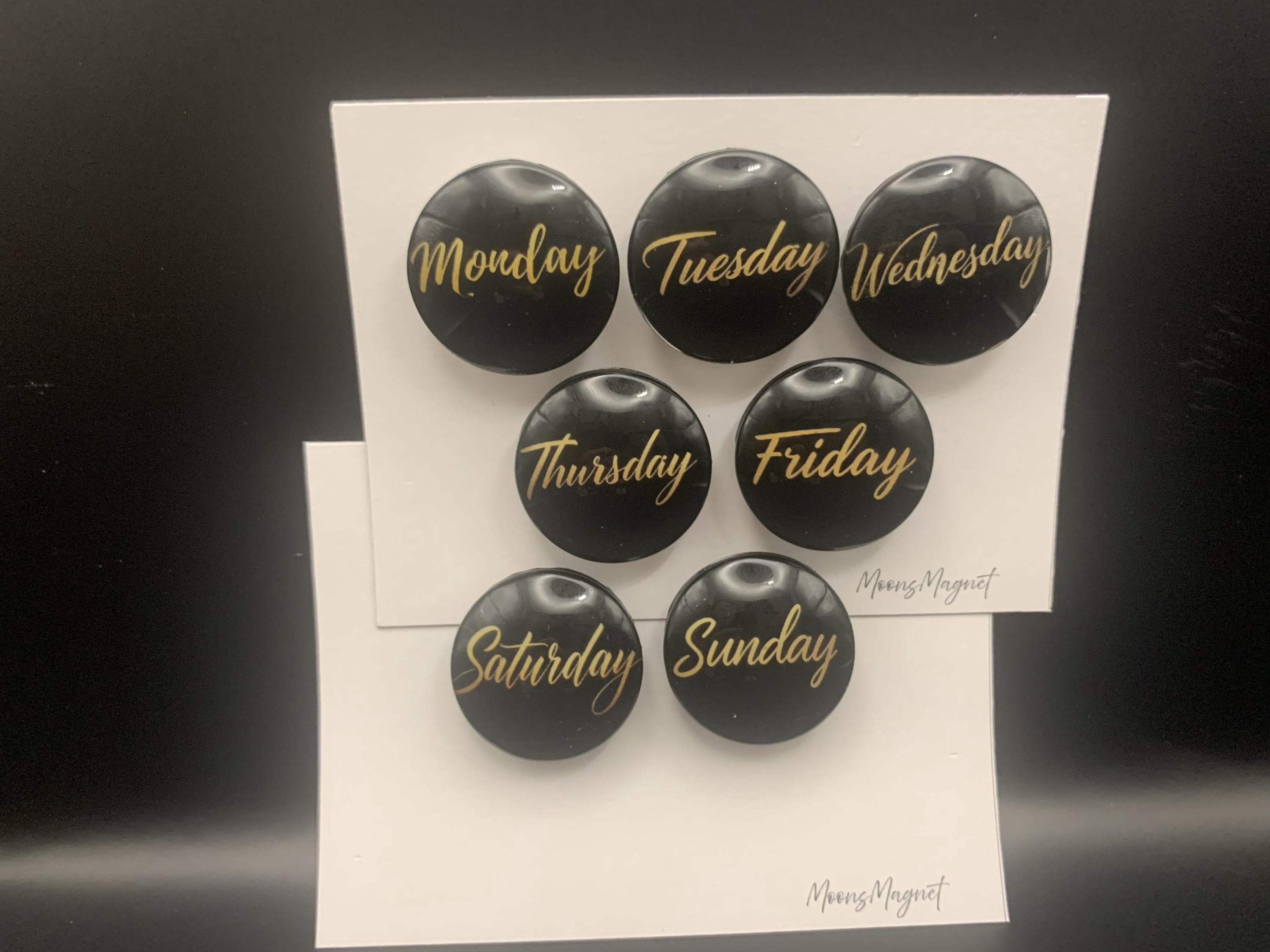 Days of the Week Magnets, Handmade Glass Magnet for Office or Kitchen ...