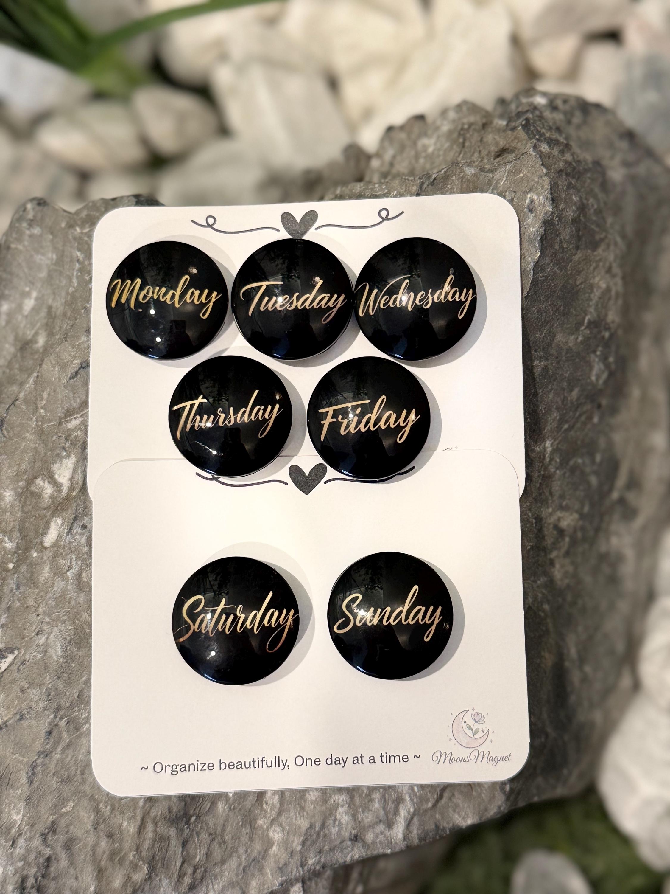 Days of the Week Magnets, Handmade Glass Magnet for Office or Kitchen ...