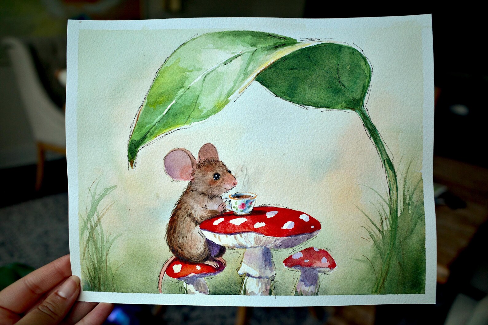 Storybook Mouse in the Meadow – Cozy Whimsical Watercolor Print - Etsy