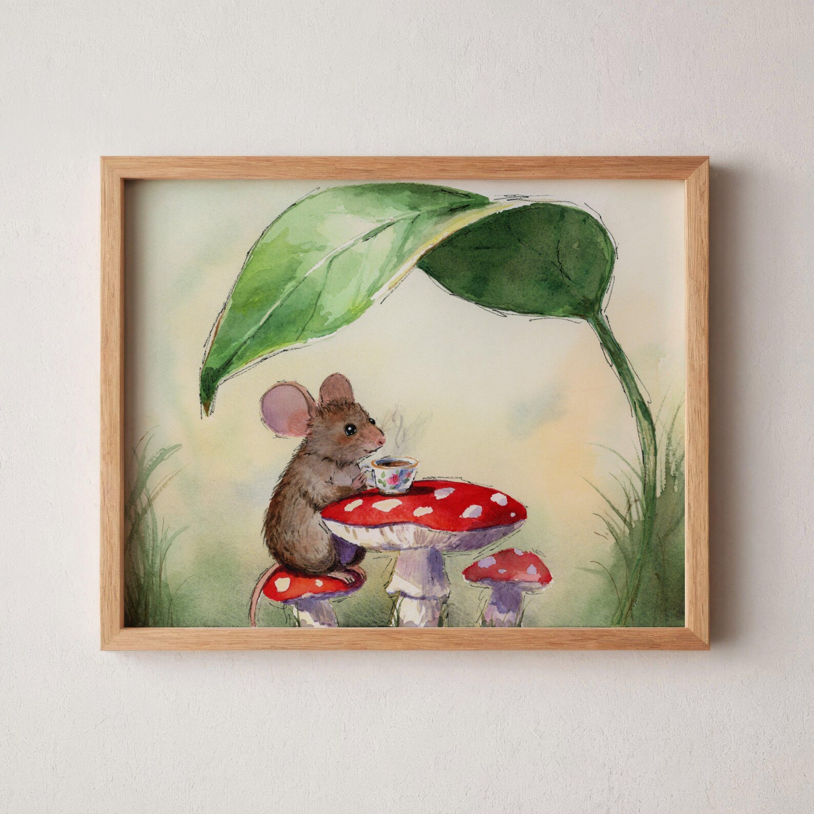 Storybook Mouse Tea Party Print | Whimsical Watercolor Mushroom ...