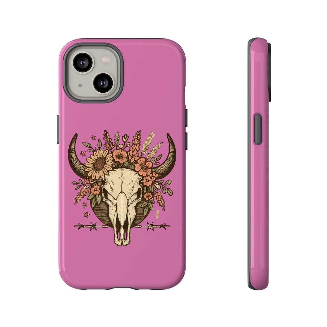 Floral Skull Phone Case, Tough Phone Cover, Boho Accessories - Etsy