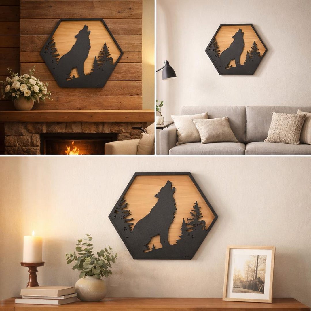 Hexagonal Wolf Silhouette Wall Art - Etsy