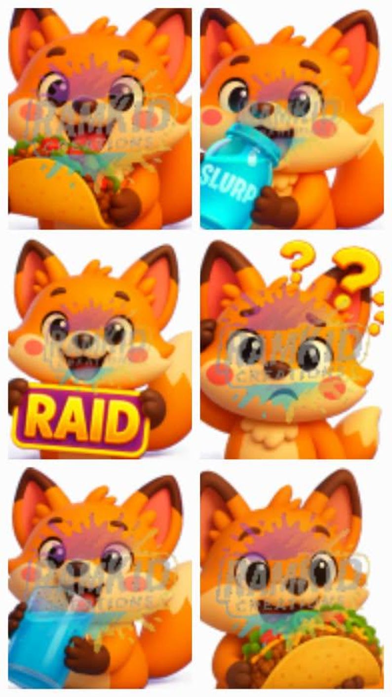 Pack of 12 Roxy Foxy - Emotes - Cute Fox Twitch Emotes - - Etsy
