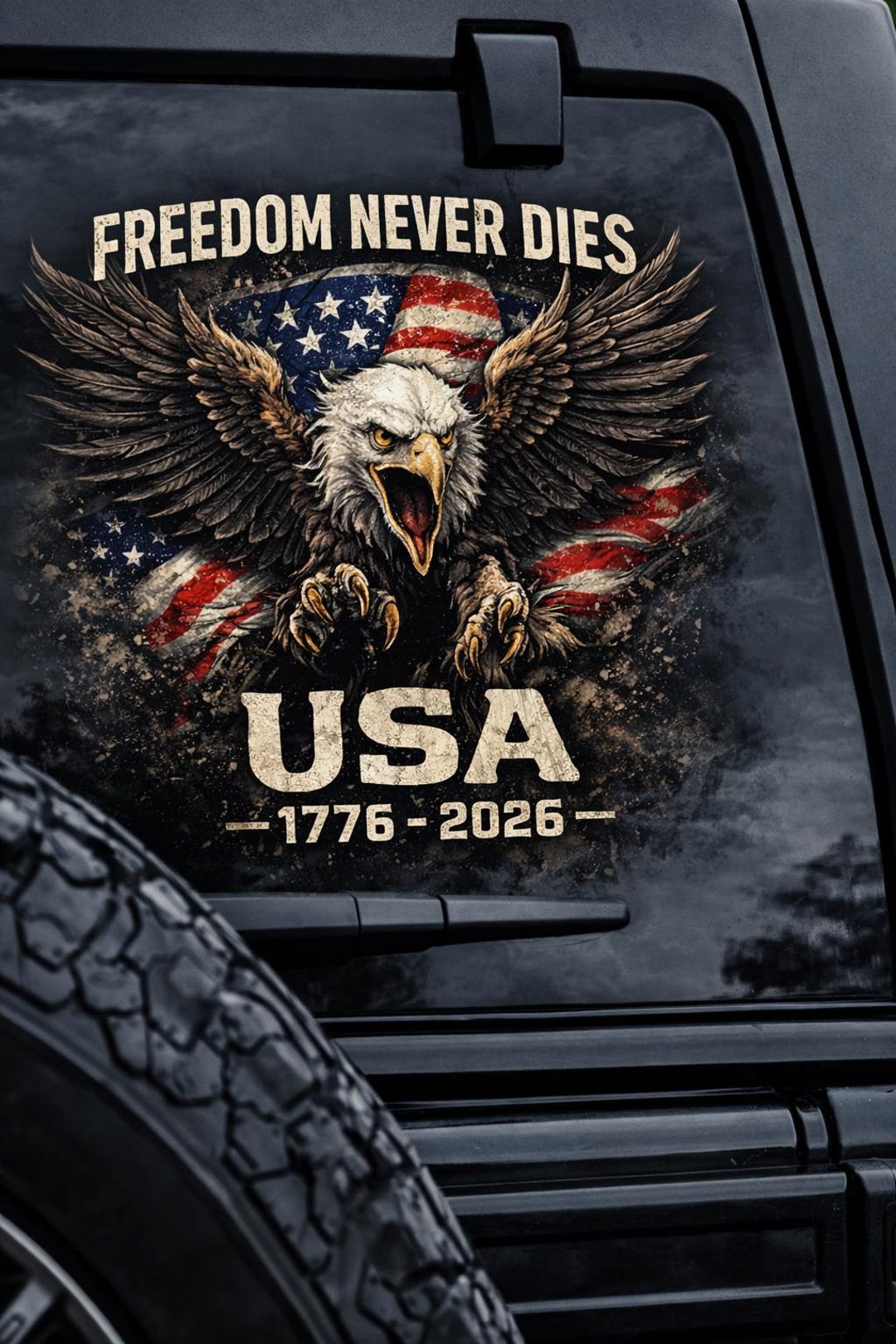 Freedom Never Dies Eagle Car Window Decal, Patriotic USA 250th ...