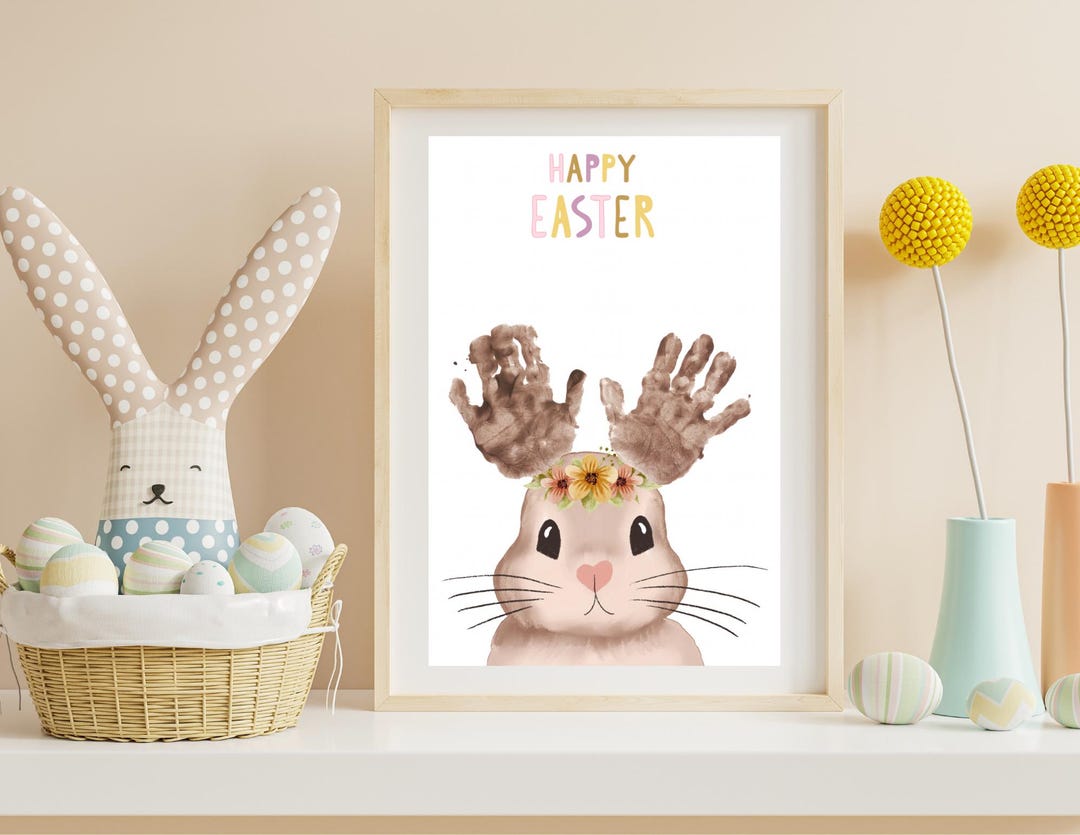 Happy Easter Handprint Art: Printable Template, Kids Craft, Grandparent ...