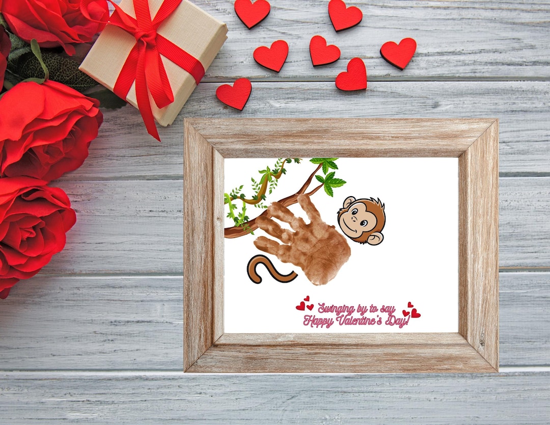 Valentine’s Day Monkey Handprint Art: Valentine Craft, Gift, Activity ...
